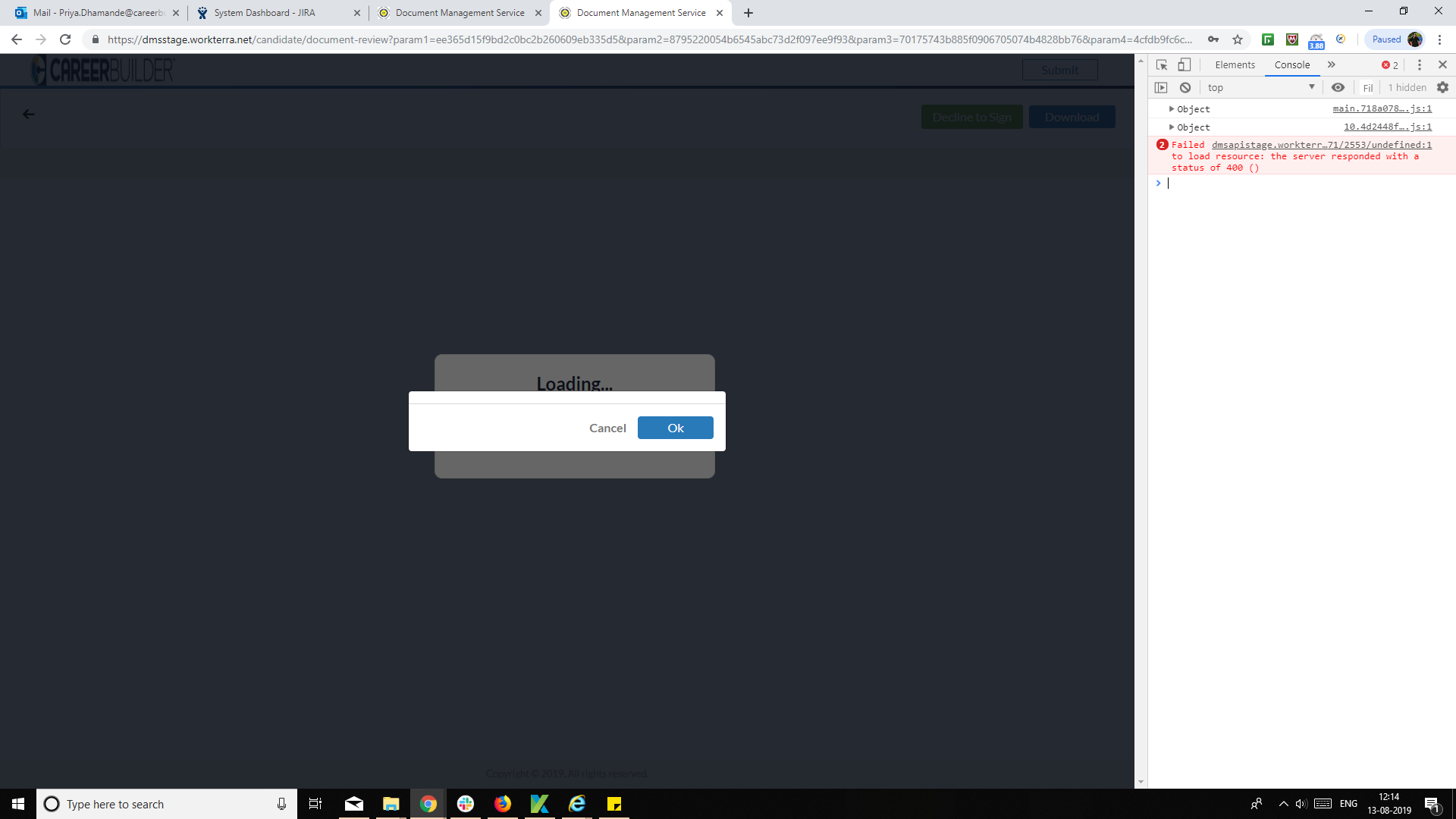[DMS-1764] DMS | Preprod | Candidate | PDf | Review and Sign error - Workterra Jira